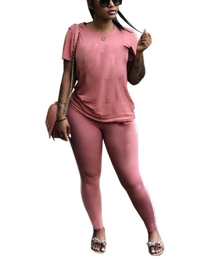 THLAI 2 Piece Outfits for Women Letter Print Short Sleeve Tshirt Top and Long Pants Sets Tracksuits Plus Size Jogging Sets