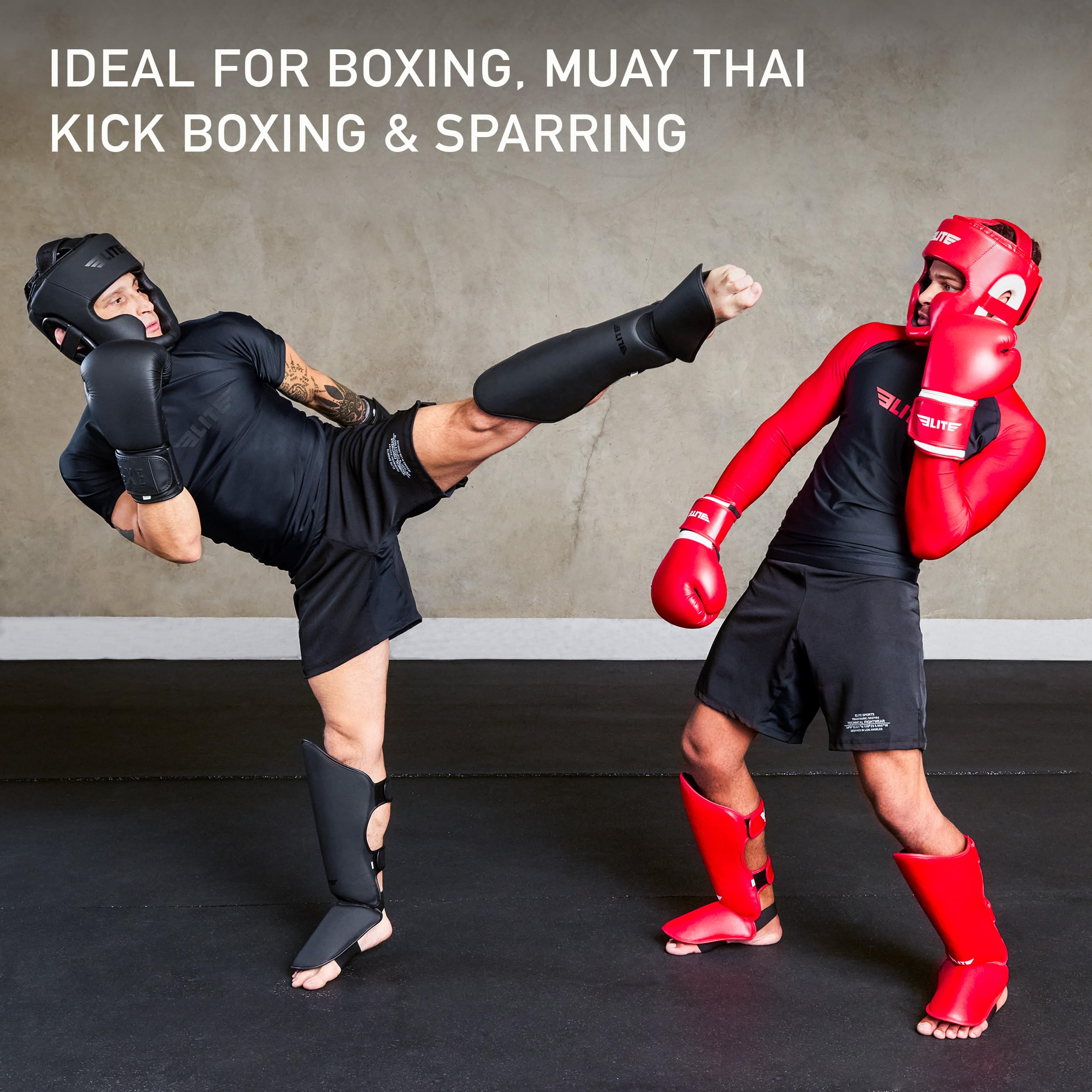 Elite Sports Best Boxing Headgear, Training Sparring Safety Head Guard for MMA, Kickboxing Trainees, Muay Thai, and Boxing for Adult Men (Black)