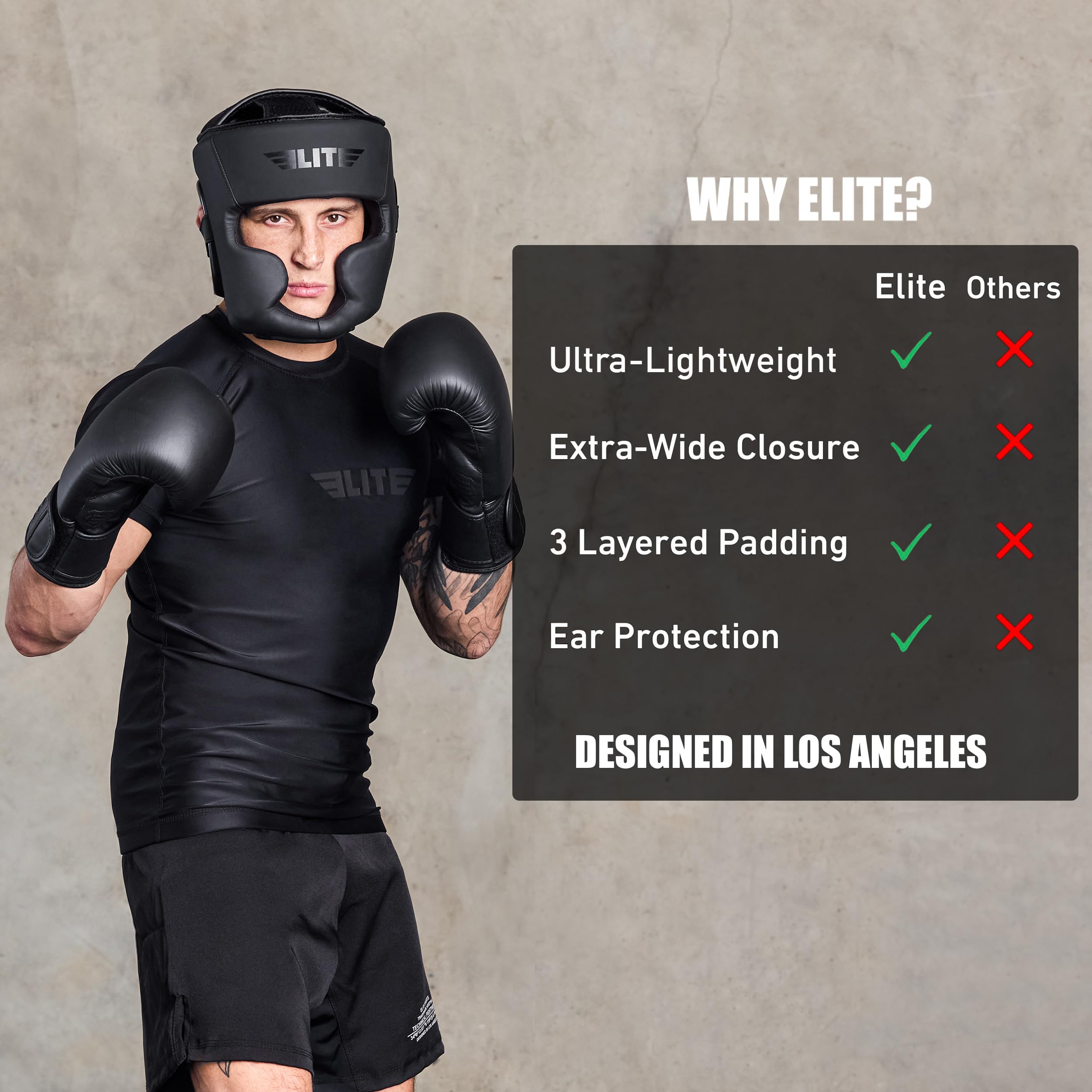 Elite Sports Best Boxing Headgear, Training Sparring Safety Head Guard for MMA, Kickboxing Trainees, Muay Thai, and Boxing for Adult Men (Black)
