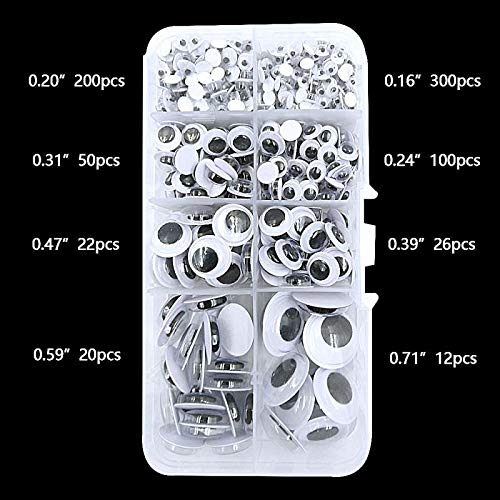 Vivixin 730pcs Self Adhesive Wiggle Googly Eyes, Black Plastic Googly Eye for Crafts, Wobbly Googly Eyes, Large and Small Assorted Sizes Sticker Eyes for DIY