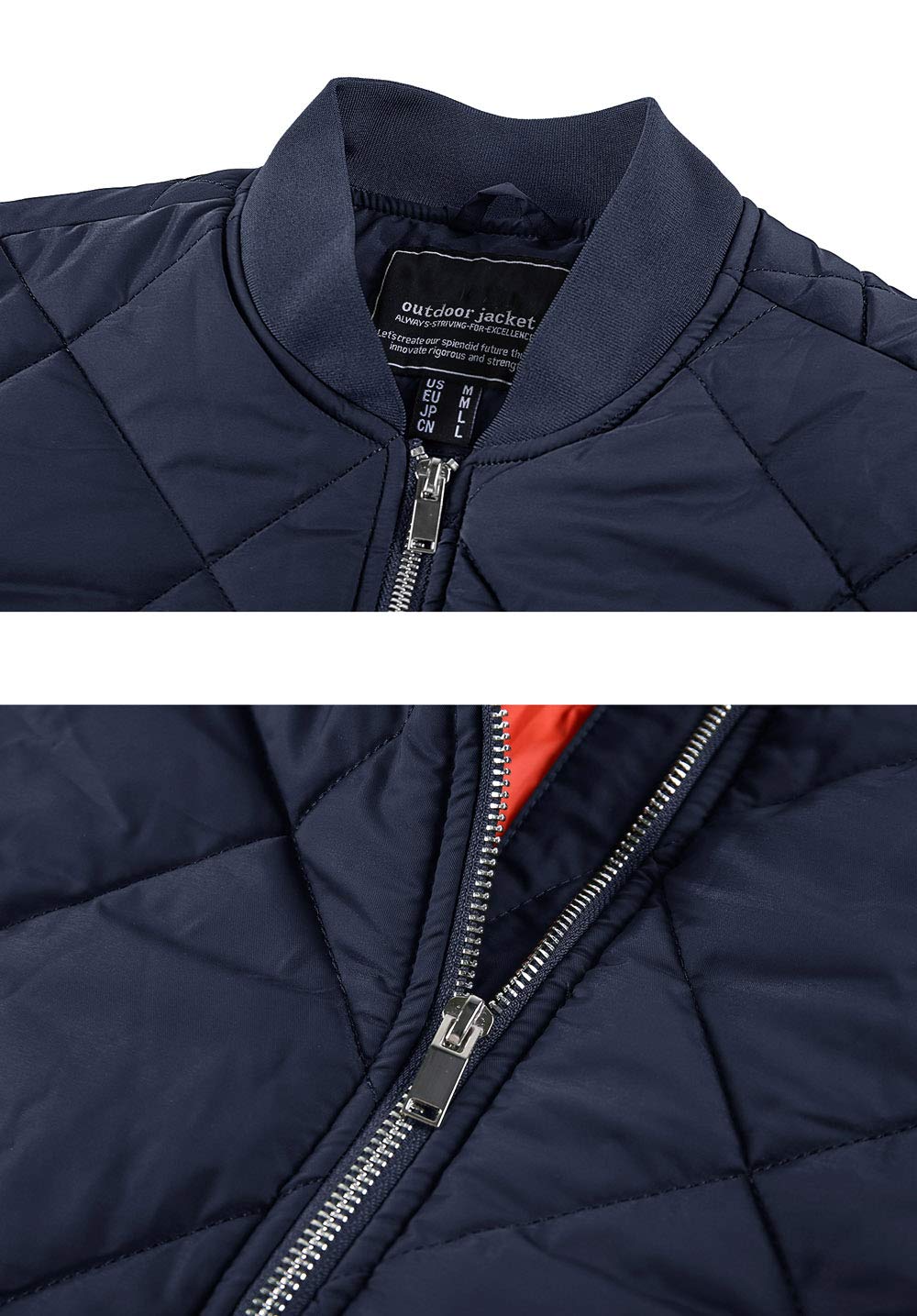 TACVASEN Men's Padded Jackets Winter Full Zipper Fleece Casual Bomber Varsity Coat Navy L