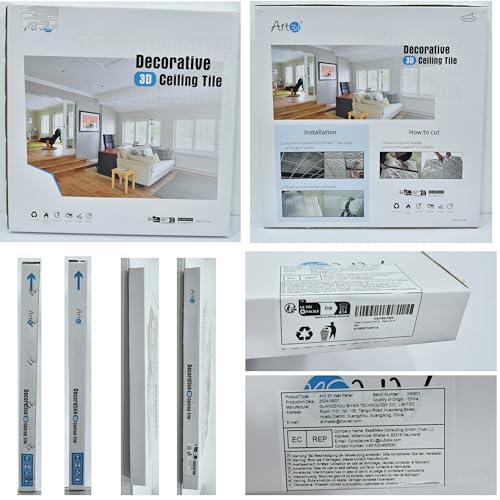 Art3d Drop Ceiling Tiles, Glue up Ceiling Tiles, 2'x2' Plastic Sheet in Black (12-Pack, 48 Sq.ft)
