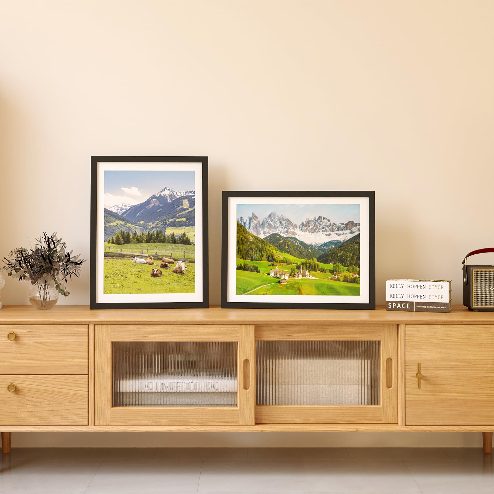 KINLINK 12x16 Picture Frame Black Set of 1, Wooden Photo Frame Matted 11x14 with Plexiglass for 11x14 with Mat or 12x16 without Mat for Table and Wall Display