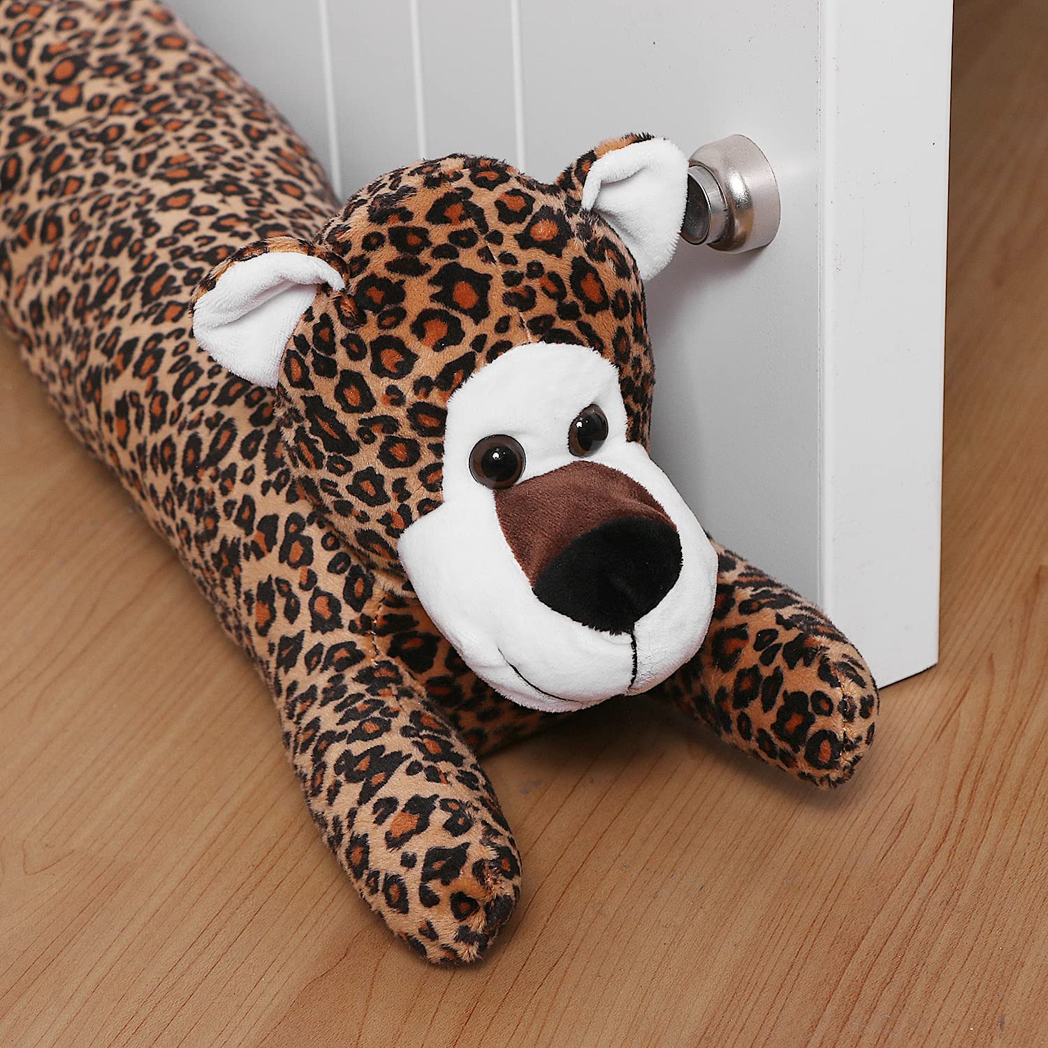 SANFERGE 36 Inch 3LB Heavy Duty Under Door Draft Stopper, Decorative Soundproof Door Draft Blocker, Energy Saving Draft Guard, Leopard Coffee