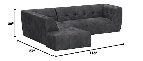 Acanva Luxury Mid-Century Velvet Tufted Low Back Sofa Set L-Shape 2-Piece Living Room Couch, 113"W Left Hand Facing Sectional, Grey