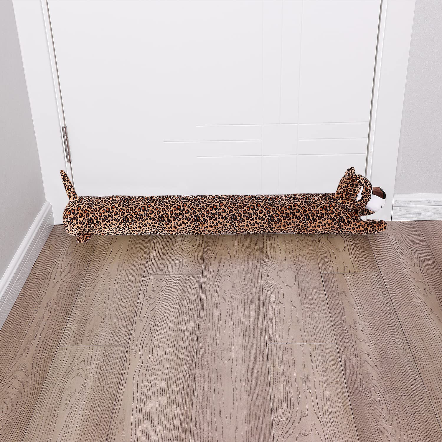 SANFERGE 36 Inch 3LB Heavy Duty Under Door Draft Stopper, Decorative Soundproof Door Draft Blocker, Energy Saving Draft Guard, Leopard Coffee