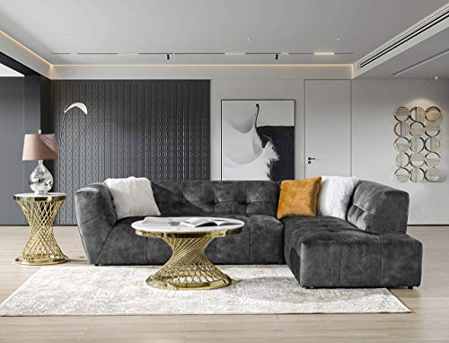 Acanva Luxury Mid-Century Velvet Tufted Low Back Sofa Set L-Shape 2-Piece Living Room Couch, 113"W Left Hand Facing Sectional, Grey