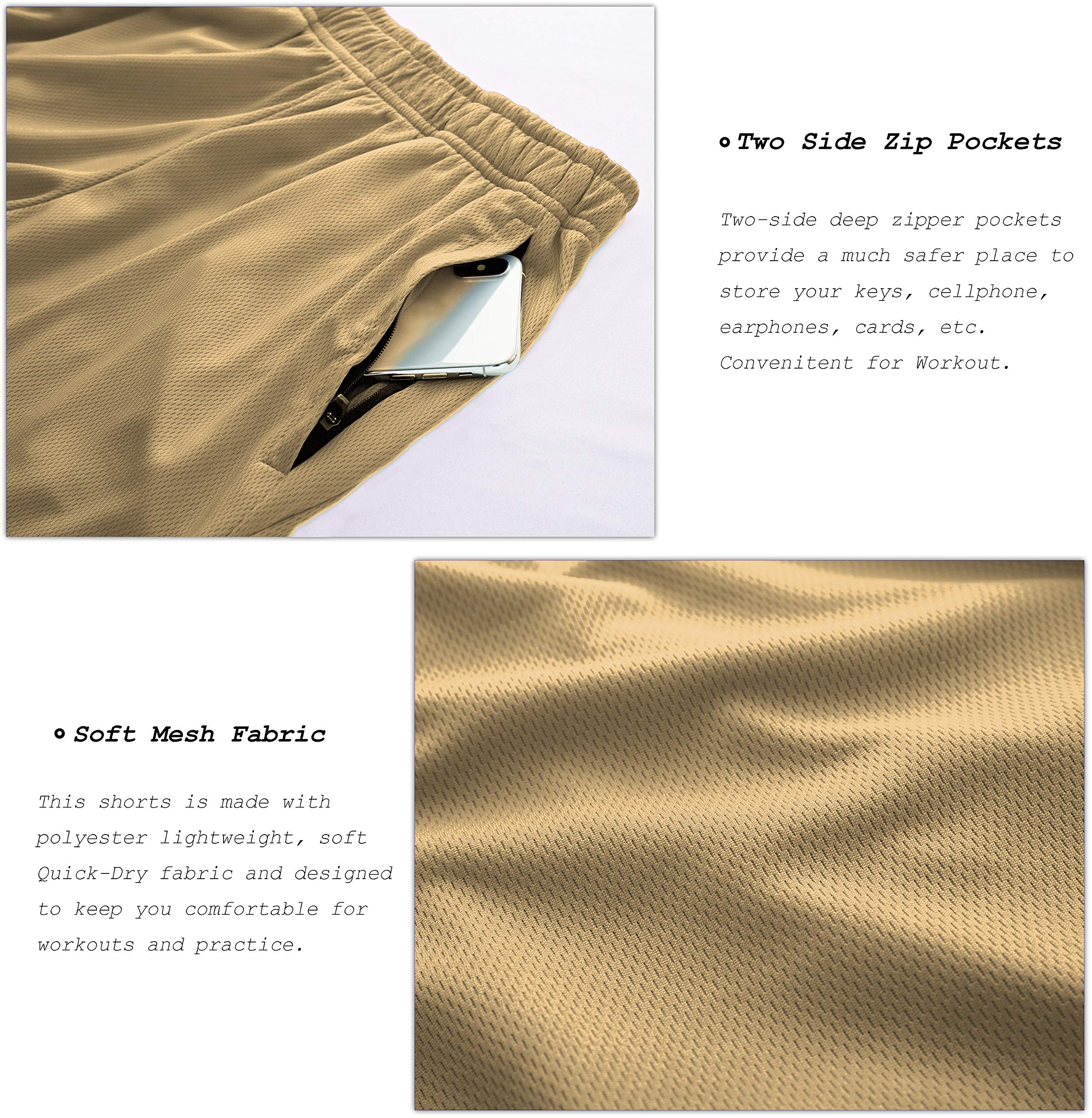 G Gradual Men's 7" Workout Running Shorts Quick Dry Lightweight Gym Shorts with Zip Pockets (Light Khaki Large)