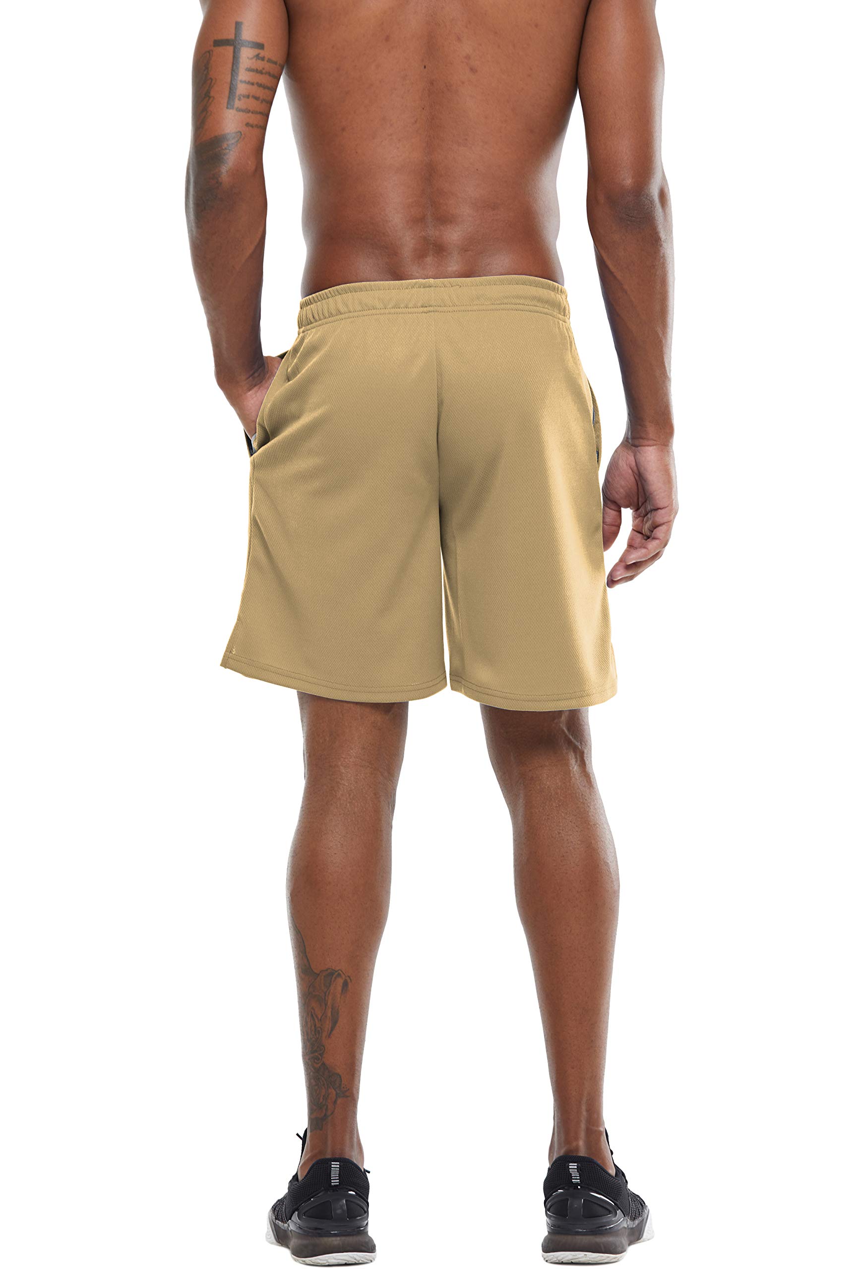 G Gradual Men's 7" Workout Running Shorts Quick Dry Lightweight Gym Shorts with Zip Pockets (Light Khaki Large)