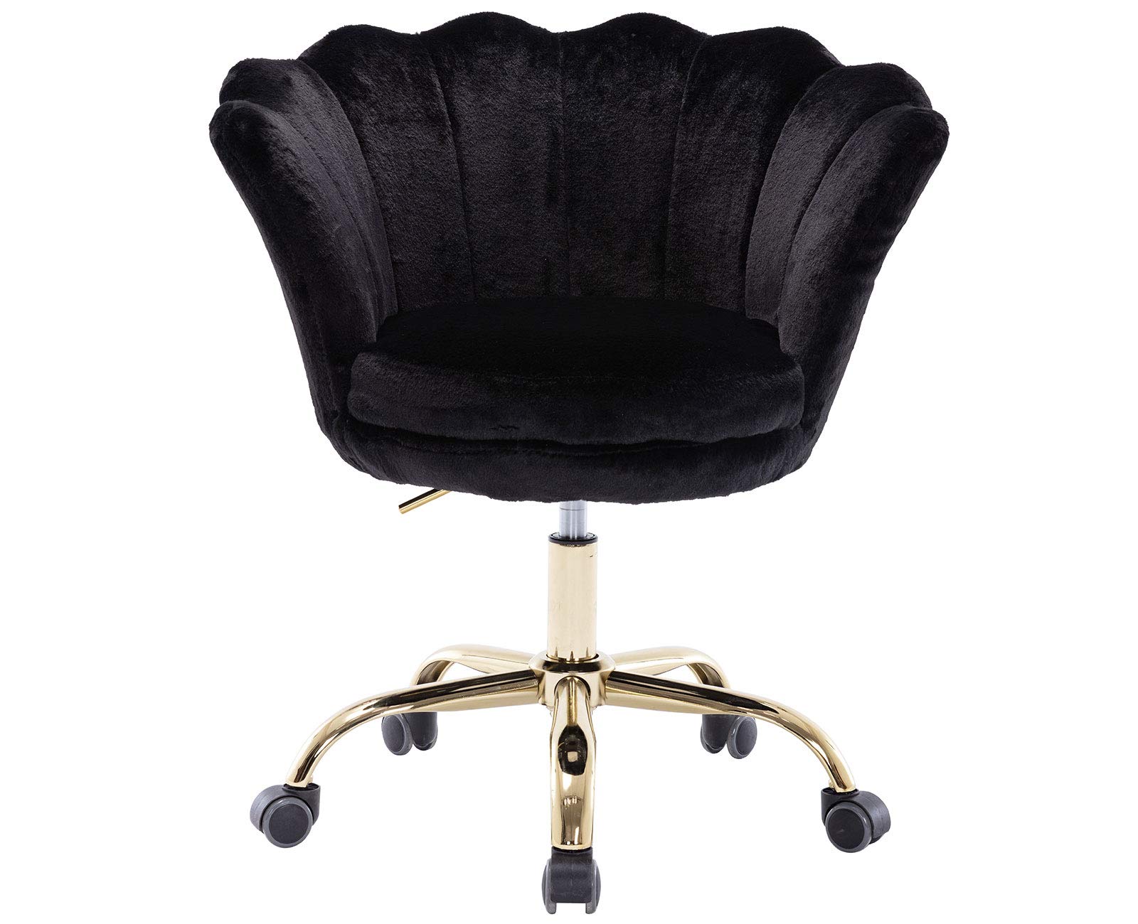 Guyou Faux Fur Home Office Desk Chair Stool Comfy, Swivel Gold Vanity Accent Chair Upholstered Armchair for Living Room/Studio/Make up (Black)