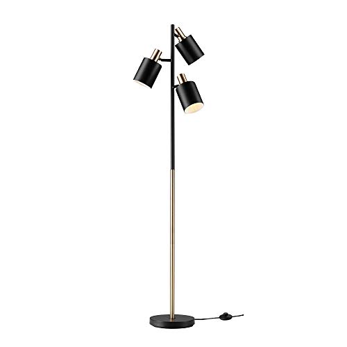 Globe Electric 67354 67" 3-Light Track Tree Lamp, Matte Black, Matte Brass Accents, Floor Lamp for Living Room, Adjustable Lamp, Home Office Accessories, Home Improvement, Reading Lamp
