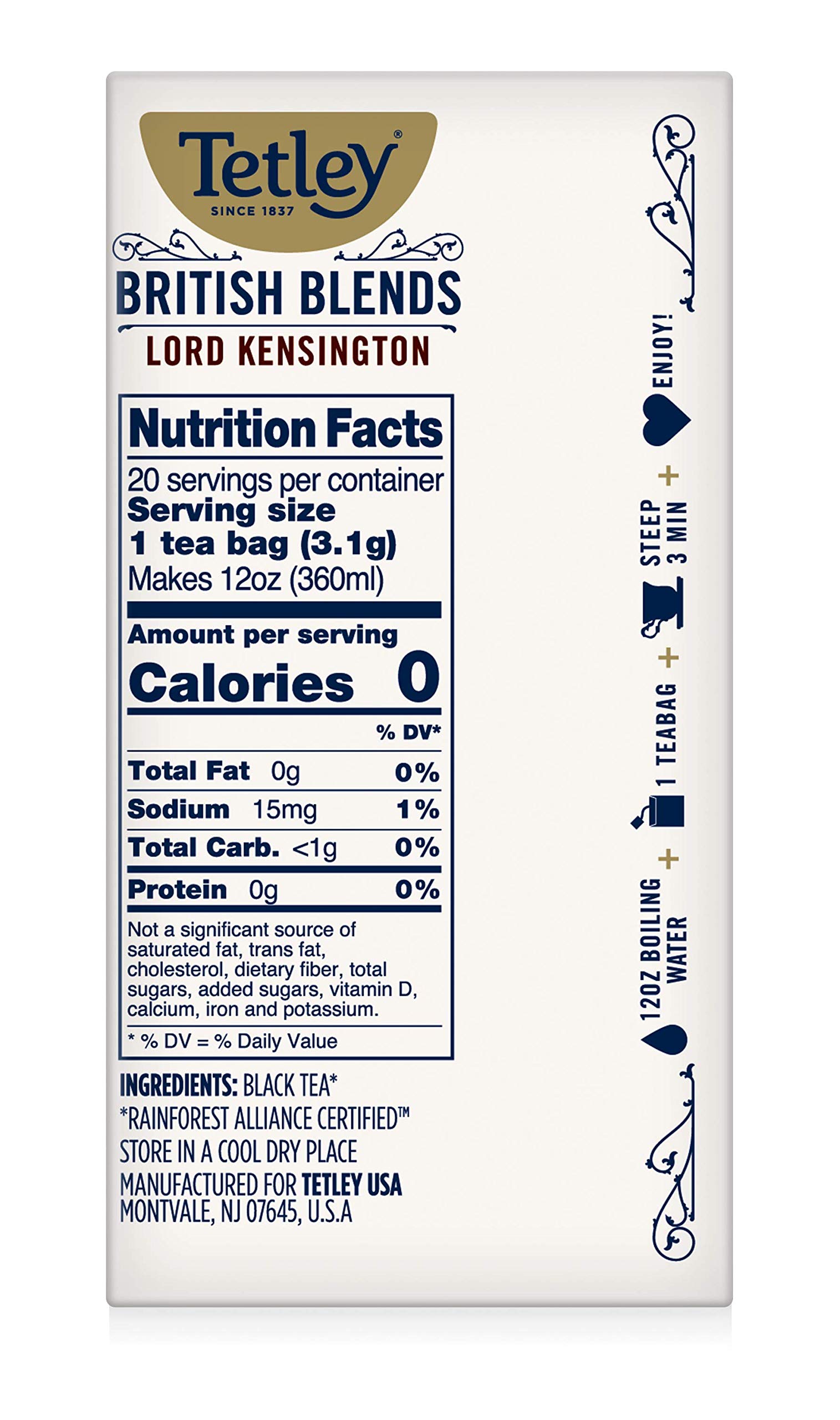 Tetley British Blends Lord Kensington Black Tea, Strong & Full Bodied Tea, 20 Teabags (Pack of 6)