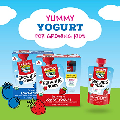 Horizon Organic Growing Years Low Fat Yogurt Pouch with 50mg DHA Omega-3 and Choline, Strawberry, 3.5 oz., 4 Pack