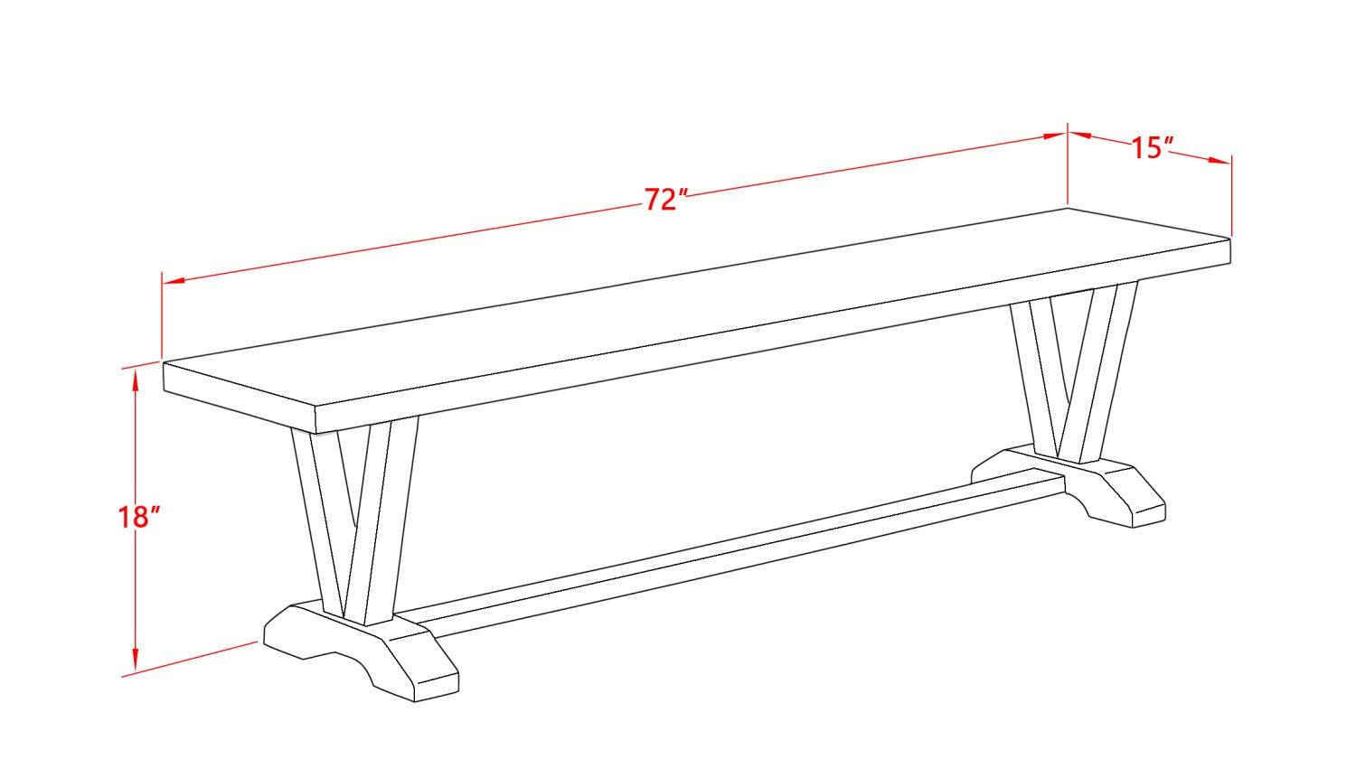East West Furniture VB777 V-Style Dining Bench with Wooden Seat, 72x15x18 Inch, Multi-Color