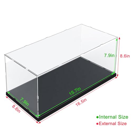 Thickened Clear Acrylic Display Case for Lego 42154 10295 42176 42170 75376 10317 Collectibles, Transparent Box Dustproof Protection with Wood-Plastic Base & String Light, Black Inside 15.7x7.9x7.9in