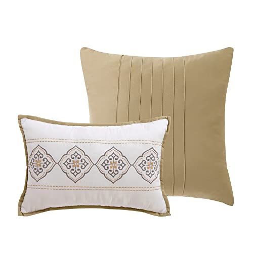 SHALALA King Size Quilt Sets,Kahki and White Striped Quilt Bedding Set,Soft Microfiber Bedspread and Coverlet with 2 Decorative Pillowsfor All Season (King,5pcs,106inches x 96inches)