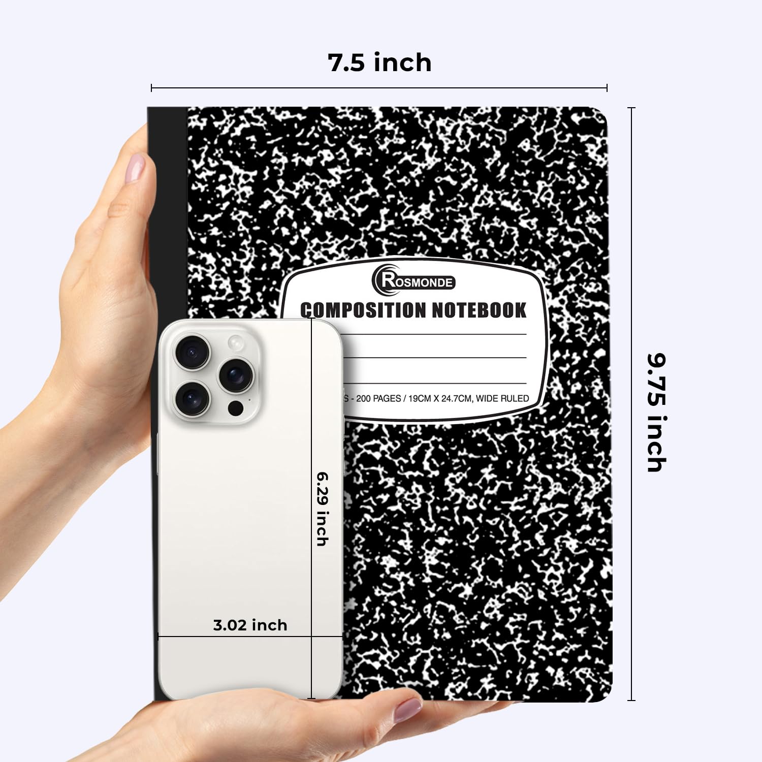 Rosmonde Composition Notebook Wide Ruled 5 Pack, 200 Pages (100 Sheets), 9-3/4 x 7-1/2, Back to School Supplies, Notebooks for School, Office Supplies, Notebooks for Work, The Notebook for Note Taking