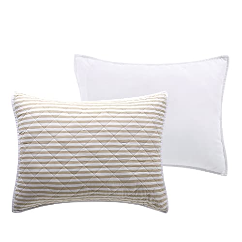 SHALALA King Size Quilt Sets,Kahki and White Striped Quilt Bedding Set,Soft Microfiber Bedspread and Coverlet with 2 Decorative Pillowsfor All Season (King,5pcs,106inches x 96inches)