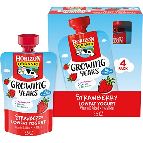 Horizon Organic Growing Years Low Fat Yogurt Pouch with 50mg DHA Omega-3 and Choline, Strawberry, 3.5 oz., 4 Pack