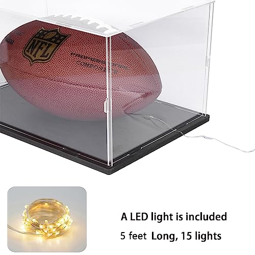 Thickened Clear Acrylic Display Case for Lego 42154 10295 42176 42170 75376 10317 Collectibles, Transparent Box Dustproof Protection with Wood-Plastic Base & String Light, Black Inside 15.7x7.9x7.9in