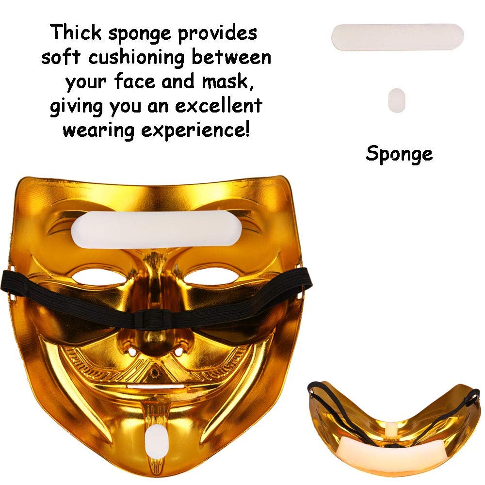 Miuion Guy Fawkes Mask -V for Vendetta, Anonymous Cosplay Party Mask for Halloween(Golden)