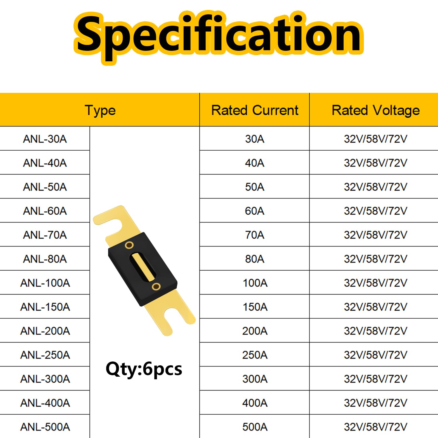 smseace 6Pack 30amp/30a ANL Fuse Compatible with 12V & 24V Systems for Audio Marine Vehicle Video System Gold-Plated ANL Fuses