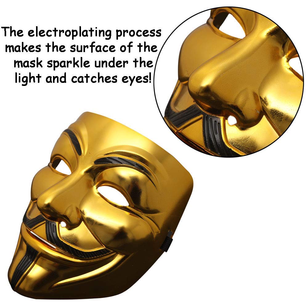 Miuion Guy Fawkes Mask -V for Vendetta, Anonymous Cosplay Party Mask for Halloween(Golden)