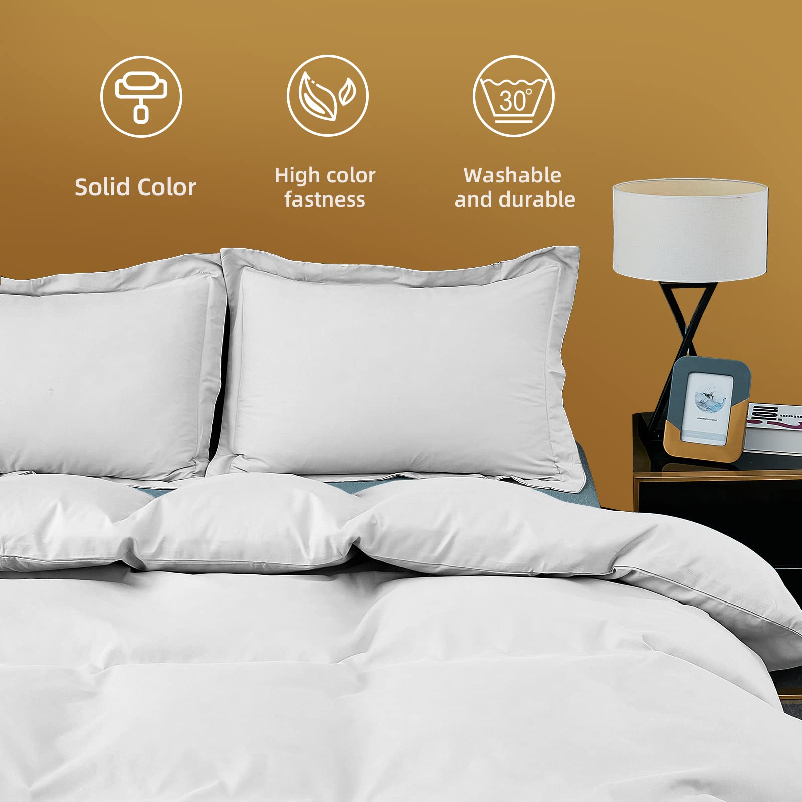 BBANGD Duvet Covers Queen Size - Ultra Soft and Breathable Bedding Comforter Cover Set Washed Microfiber 3 Pieces with Zipper Closure Duvet Cover and 2 Pillow Shams (White)
