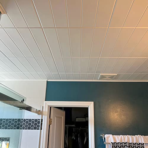 A La Maison Ceilings R104 Bead Board Foam Glue-up Ceiling Tile (256 sq. ft./Case), Pack of 96, Plain White