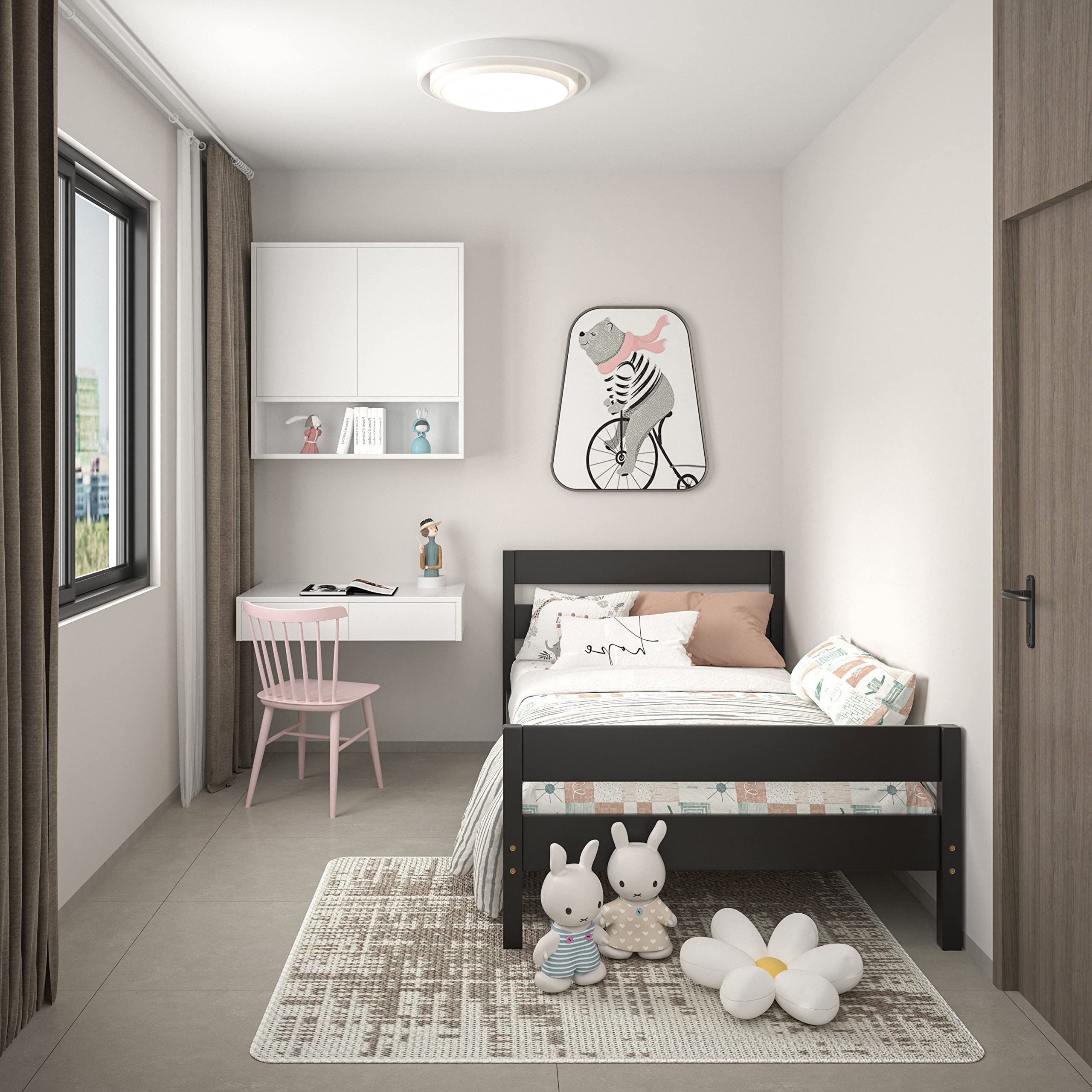 windaze Twin Bed, Wood Frame with Headboard and Footboard for Children Teens Adults, Twin Platform Slat Support No Box Spring Needed, Espresso