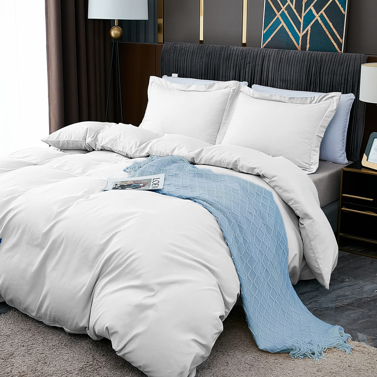 BBANGD Duvet Covers Queen Size - Ultra Soft and Breathable Bedding Comforter Cover Set Washed Microfiber 3 Pieces with Zipper Closure Duvet Cover and 2 Pillow Shams (White)