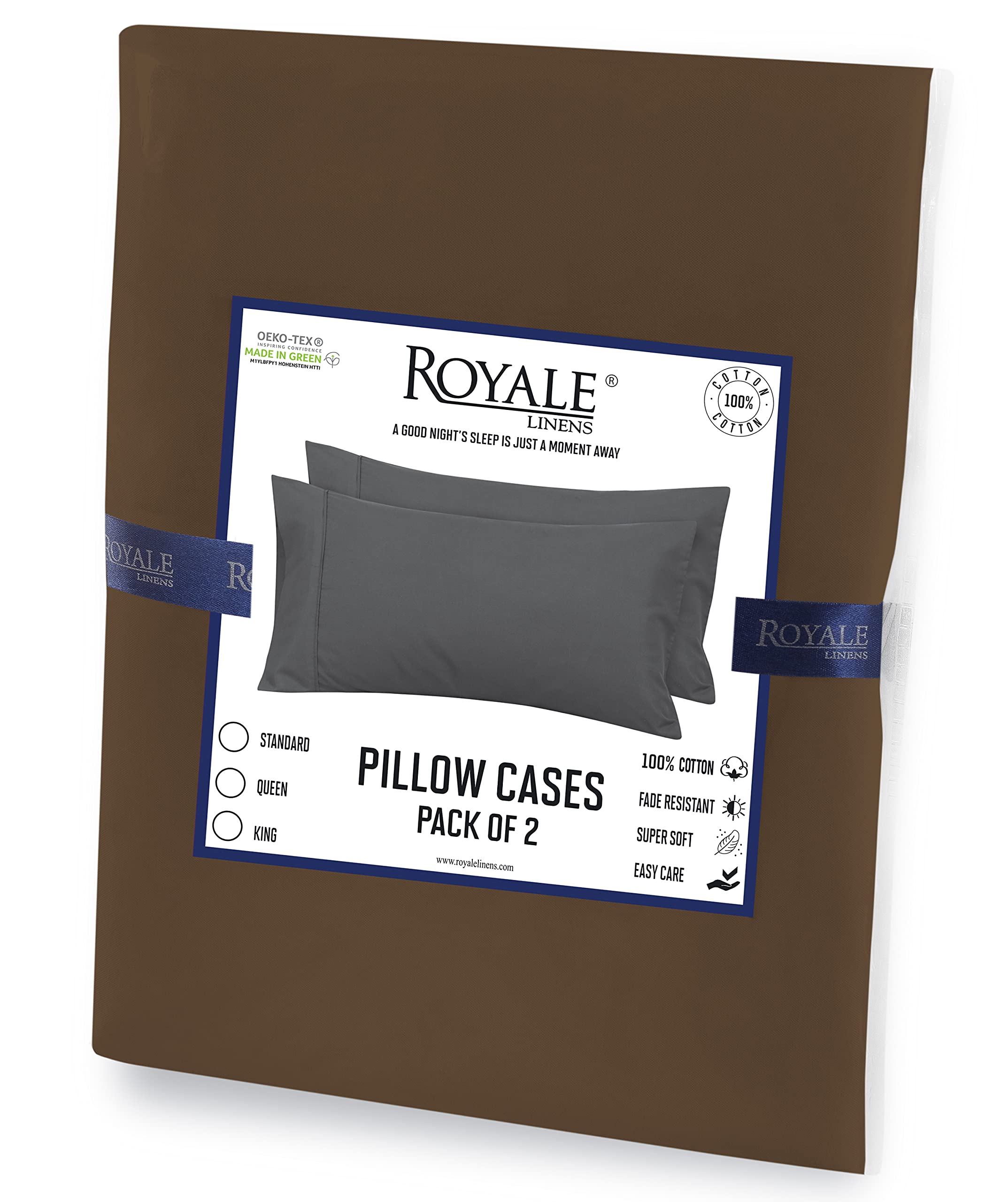 Royale Linens King Pillowcase Set of 2 - Bed Pillow Cover - 20" x 40" - Chocolate Pillowcases - 1800 Brushed Microfiber, Wrinkle & Fade Resistant - Soft & Cozy- King Size Pillow Case (King, Chocolate)