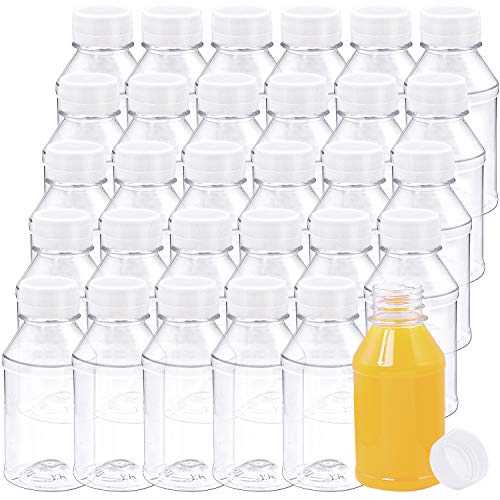 Aneco 30 Pack 4 Ounce Empty Plastic Juice Bottles Reusable Drink Containers with Lids Ideal for Storing Juices, Water and Other Homemade Beverages
