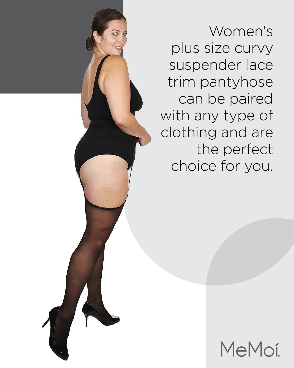 MeMoi Plus Size Curvy Suspender Lace Pantyhose, Control Top Pantyhose for Women, Lightweight Womens Stockings - Black 5X/6X