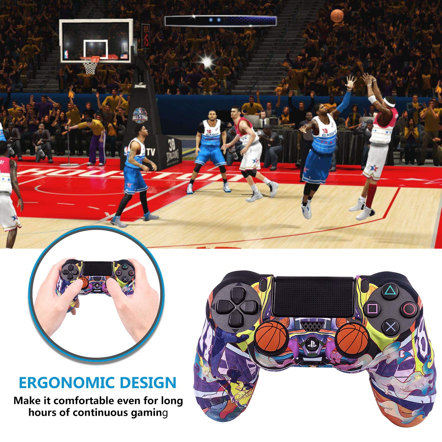 CHINFAI PS4 Controller DualShock4 Skin Grip Anti-Slip Silicone Cover Protector Case for Sony PS4/PS4 Slim/PS4 Pro Controller with 8 Thumb Grips (Kobe)
