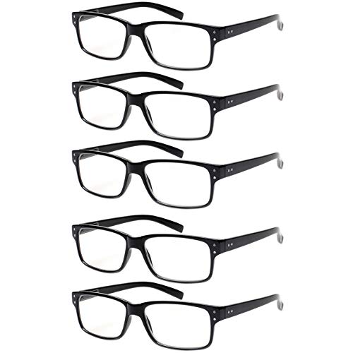 NORPERWIS 5 Pair Reading Glasses Quality Lightweight Blue Light Blocking Eyeglasses with Spring Hinge Readers for Women Men (5 Pack Black-1, 1.50)