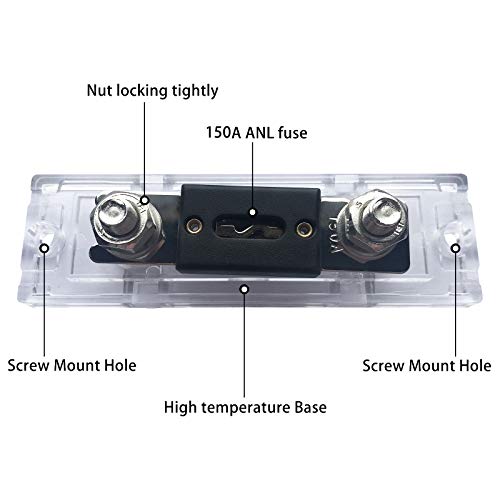 ZBSJAKU 0/2/4/8 Gauge AWG 150 Amp ANL Fuse Holder Wire Inline Fuse for Car Audio (150A) (2 Packs)