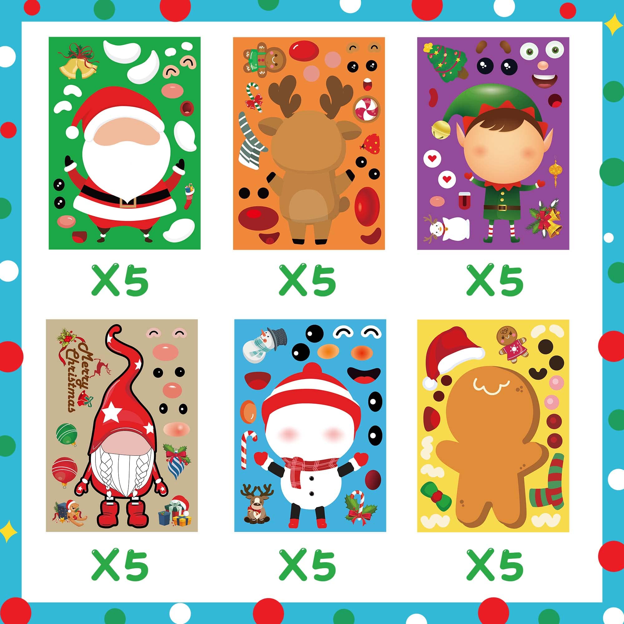 Funnlot Christmas Stickers for Kids - Make Your Own Stickers Game and Activities for Toddlers - 30PCS Christmas Craft Kits