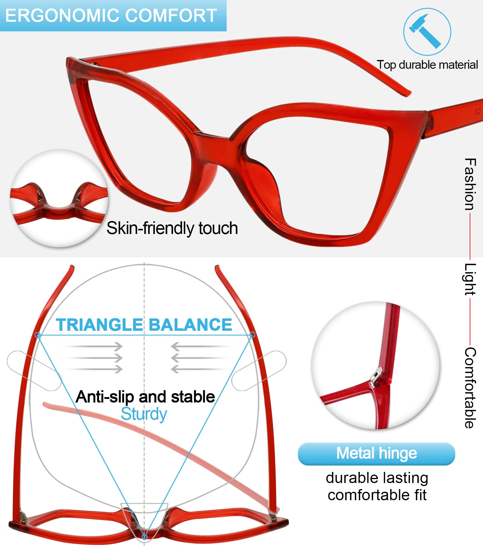 MARE AZZURO Cat Eye Reading Glasses Women Cute Readers 0 1.0 1.25 1.5 1.75 2.0 2.25 2.5 2.75 3.0 3.5 4.0 5.0 6.0 (Red, 200)