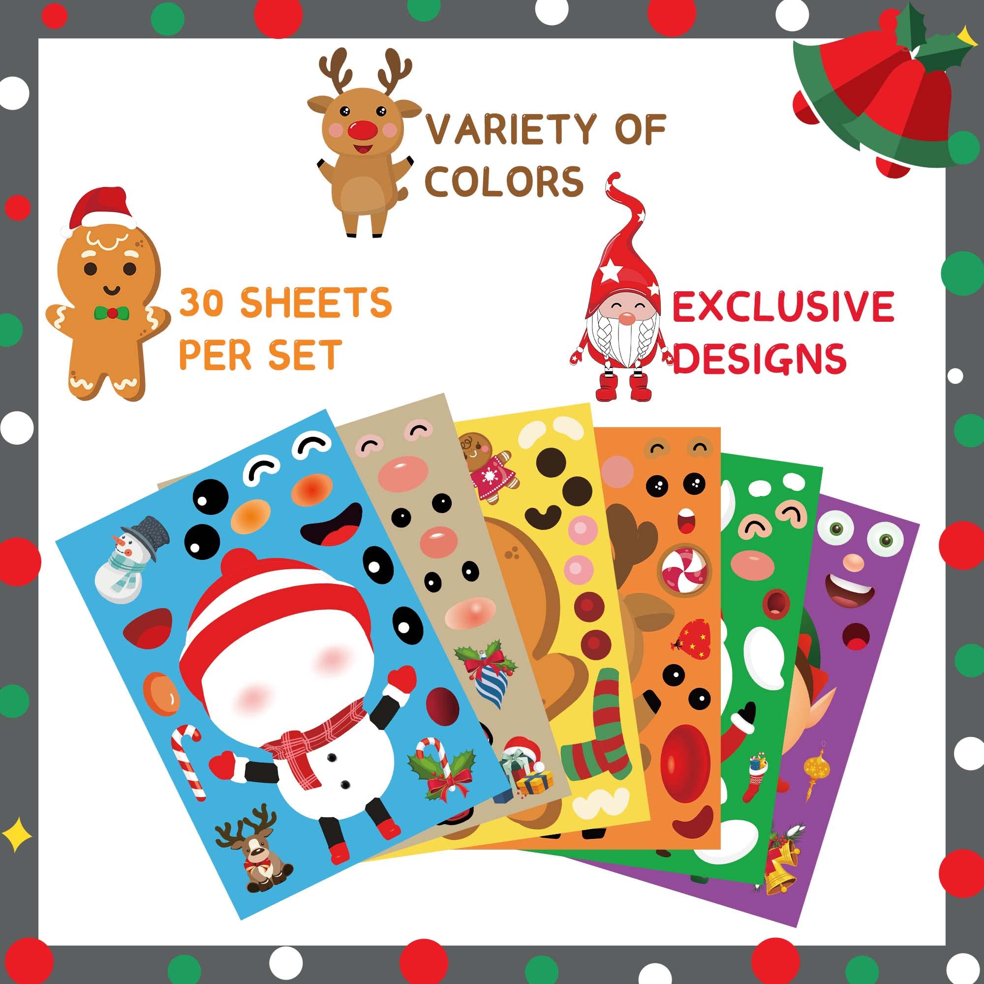 Funnlot Christmas Stickers for Kids - Make Your Own Stickers Game and Activities for Toddlers - 30PCS Christmas Craft Kits