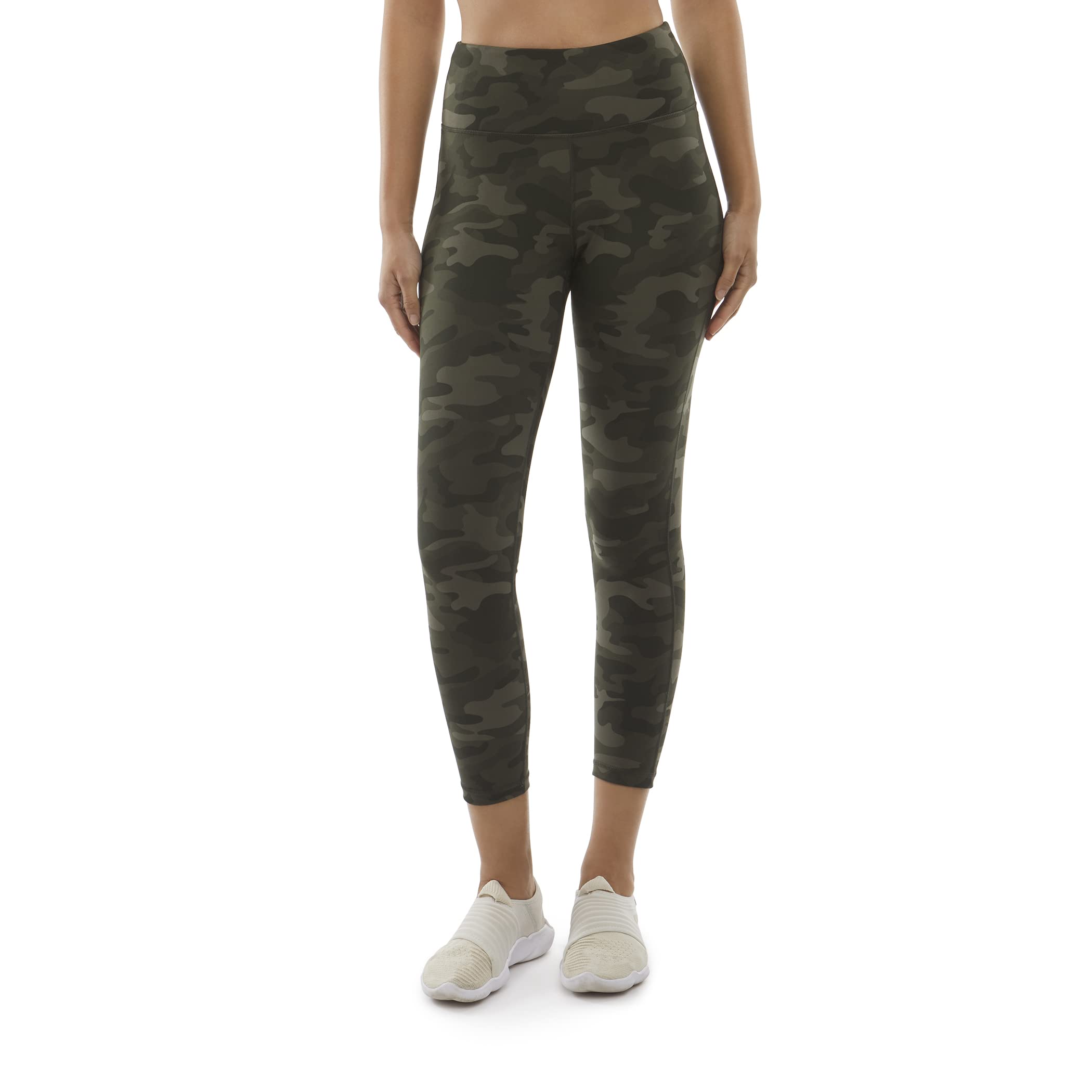 Danskin Women's High Rise 7/8 Leggings, Olive Camo Print, Medium