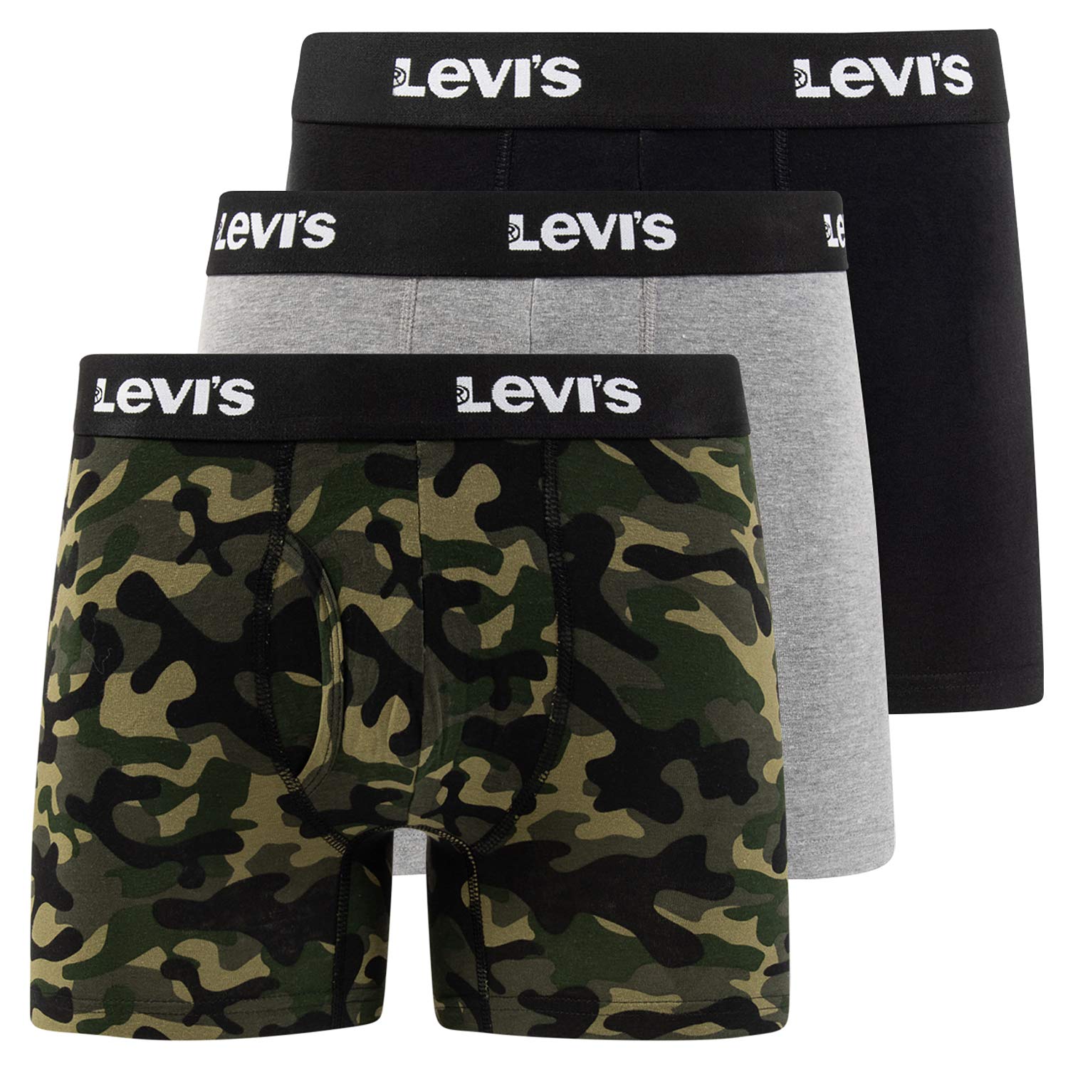Levi's Boxer Briefs for Men, Cotton Stretch Breathable Men's Underwear 3 Pack Camo/Grey/Black