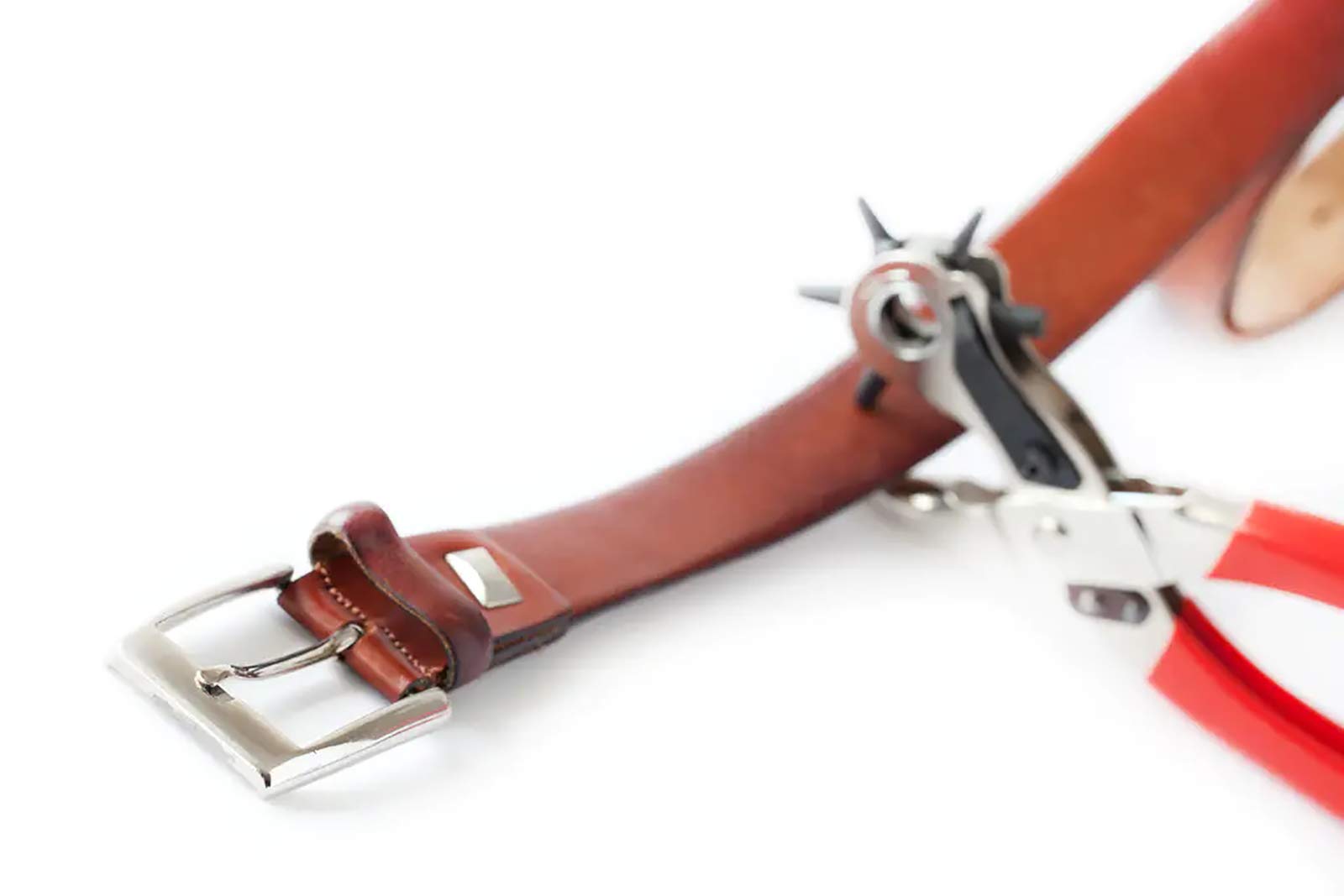 Leather Hole Punch Tool Set Heavy Duty 6 Size Revolving Leather Belt Hand Hole Puncher for Belts, Watch Bands, Straps, Dog Collars, Saddles, Shoes, Fabric, DIY Home or Craft Projects (9'', Silver/Red)