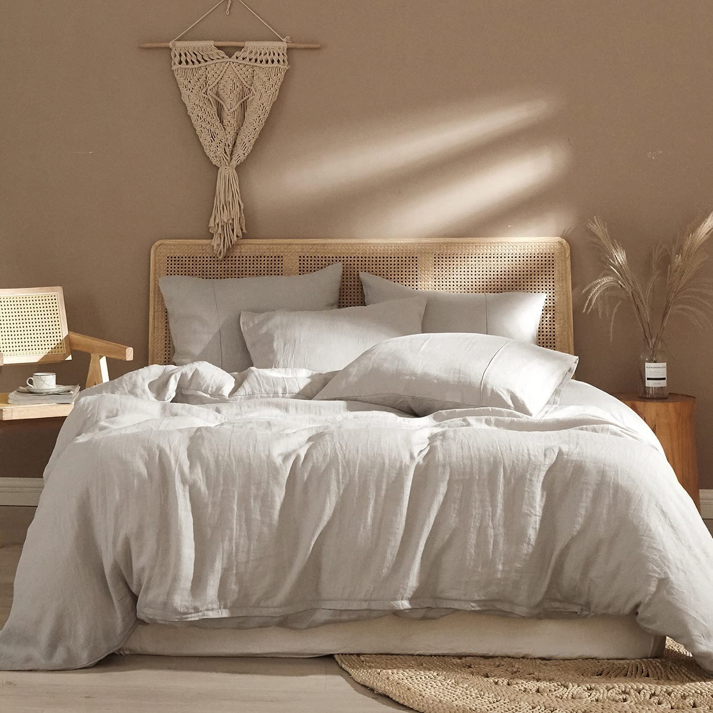 Ivellow Linen Duvet Cover Set 100% Washed French Flax Pure Linen Duvet Covers King Soft Natural Breathable Durable Cooling Duvet Cover King Size Linen Bedding Set (1 Linen Duvet Cover 2 Pillowcases)
