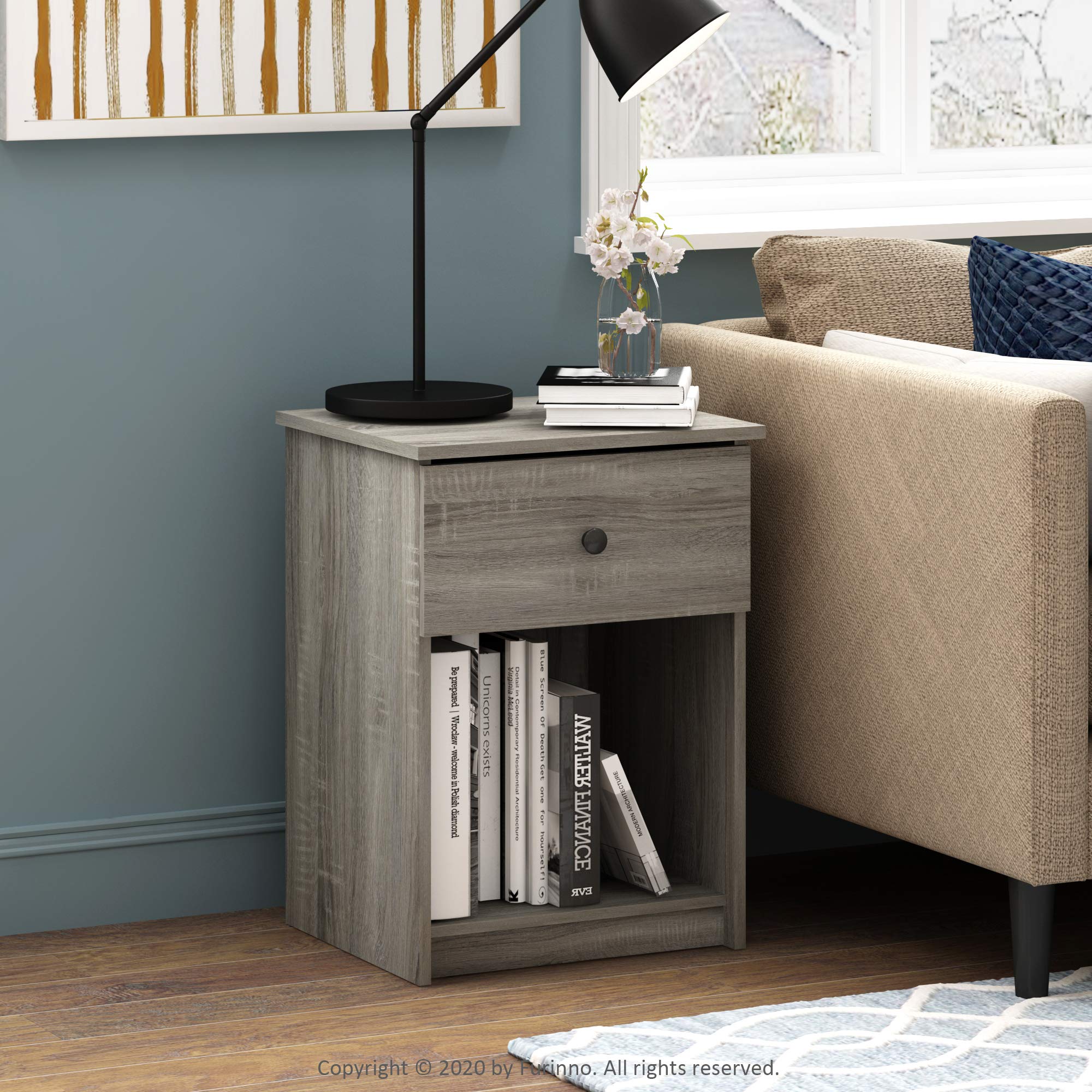 Furinno 219153GYW Lucca Nightstand, 2-Pack, French Oak Grey