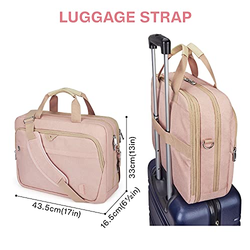 BAGSMART 17.3 Inch Laptop Bag, Large Expandable Briefcase for Women Business Office Travel Computer Bag Shoulder Bag Water Resistant Anti Theft Durable,Pink