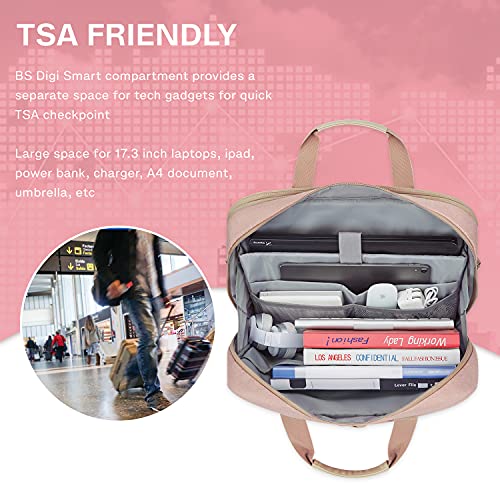 BAGSMART 17.3 Inch Laptop Bag, Large Expandable Briefcase for Women Business Office Travel Computer Bag Shoulder Bag Water Resistant Anti Theft Durable,Pink