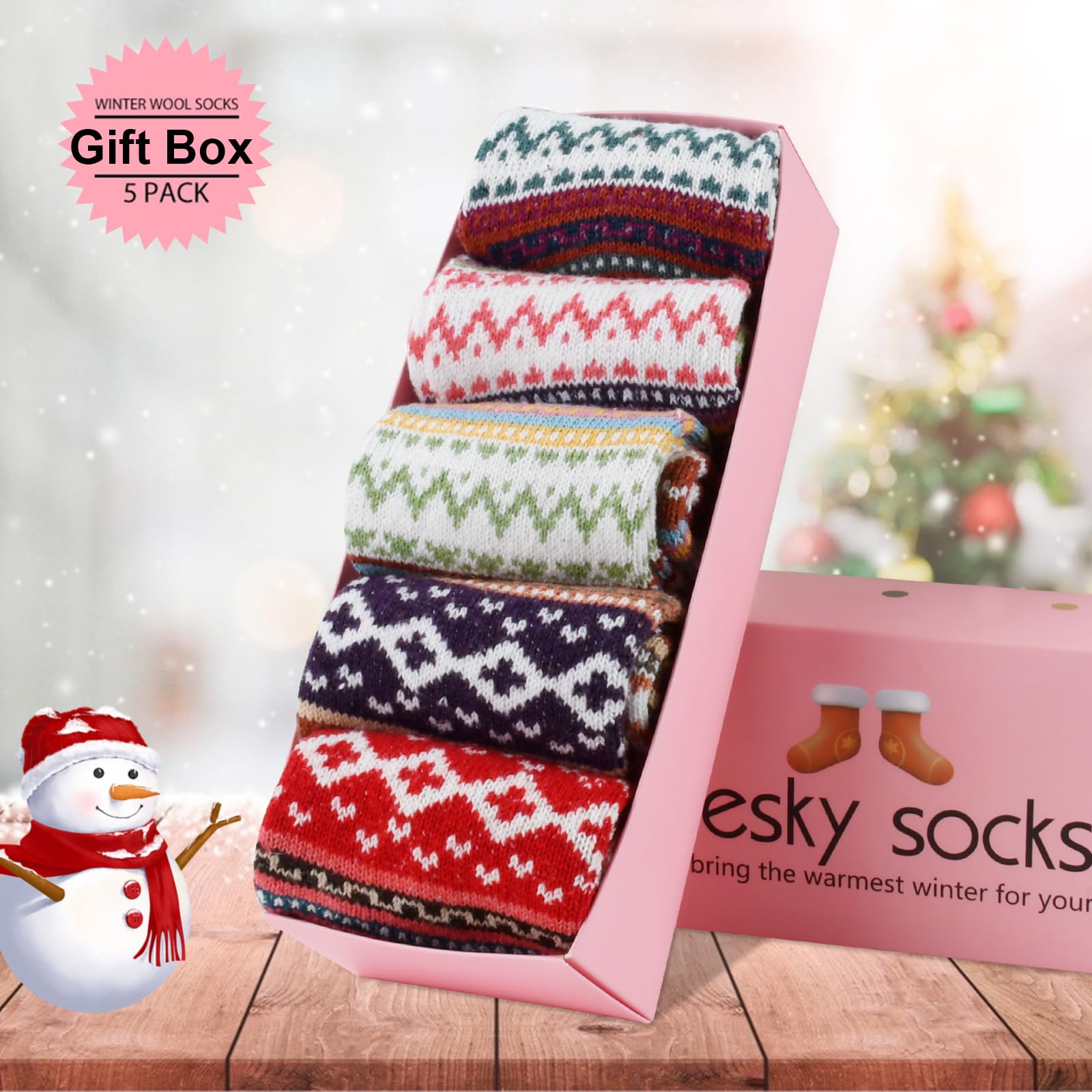 Womens Socks Winter Wool Socks Cozy Knit Warm Winter Socks for mountain climbing, Skiing and Christmas Gifts