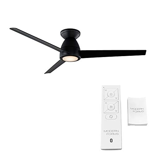 Tip Top Smart Indoor and Outdoor 3-Blade Flush Mount Ceiling Fan 52in Matte Black with 3000K LED Light Kit and Remote Control works with Alexa, Google Assistant, Samsung Things, and iOS or Android App