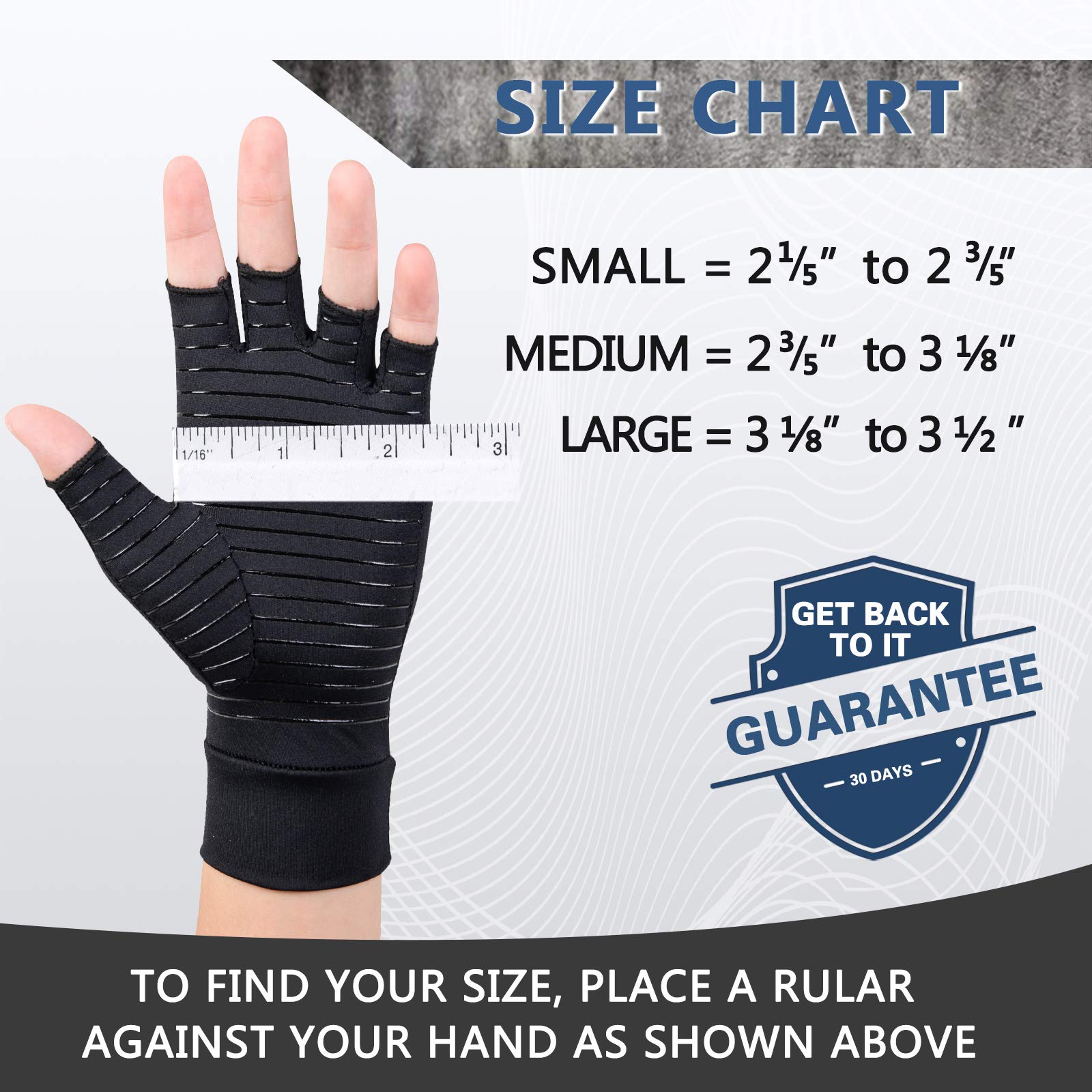 HENOTIC 2 Pairs Copper Arthritis Gloves for Women Men, Fingerless Breathable & Moisture Wicking Arthritis Compression Gloves for Relieving Carpal Tunnel Aches, Rheumatoid Pains, Joint Swell